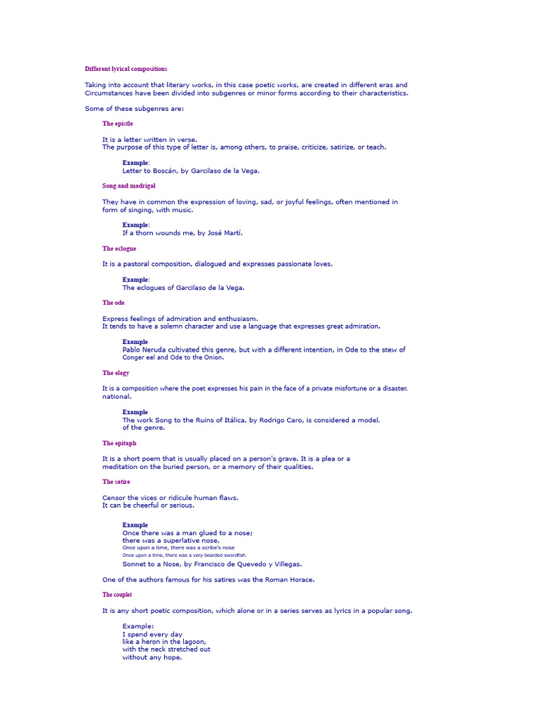 Types of Lyrical Poetry Explained | PDF | Poetry | Sonnets