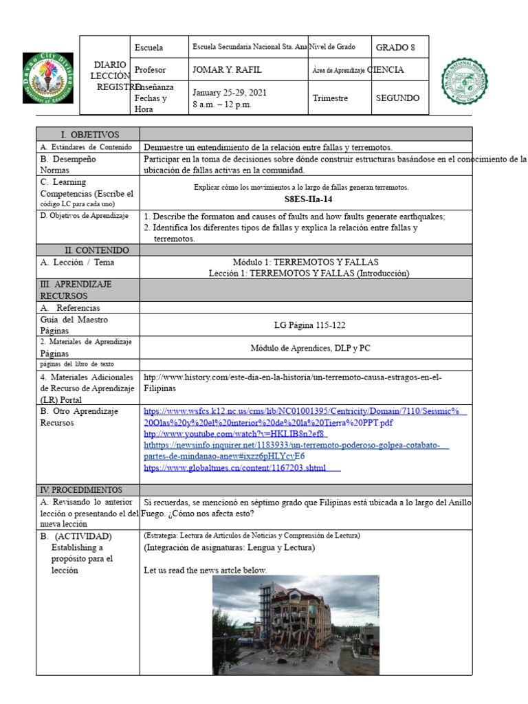 G8 Trimestre 2 Módulo 1 Semana 1 Pdf Temblores Falla Geología