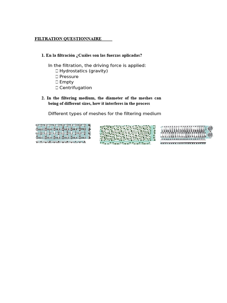 Filtration Questionnaire | PDF | Filtration | Membrane