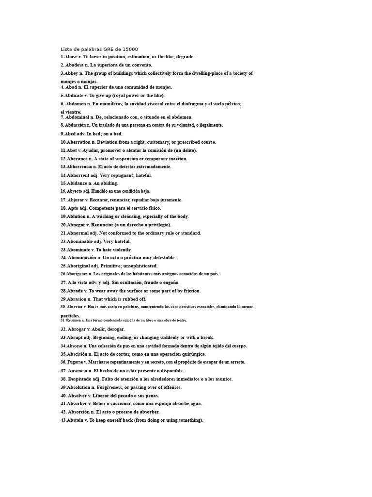 Lista de Palabras GRE | PDF
