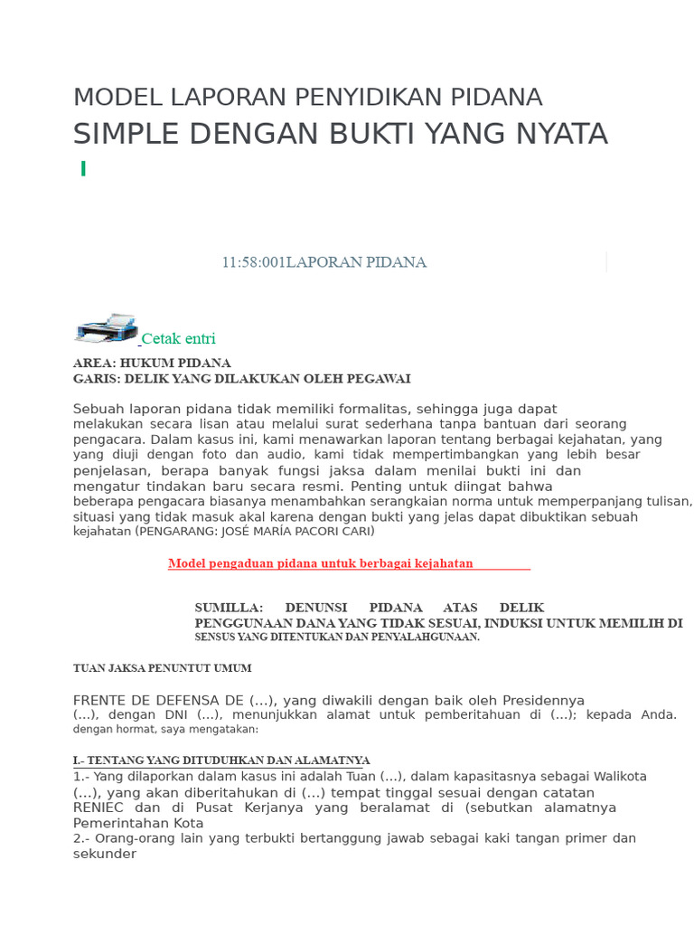 Model laporan pidana untuk berbagai kejahatan | PDF