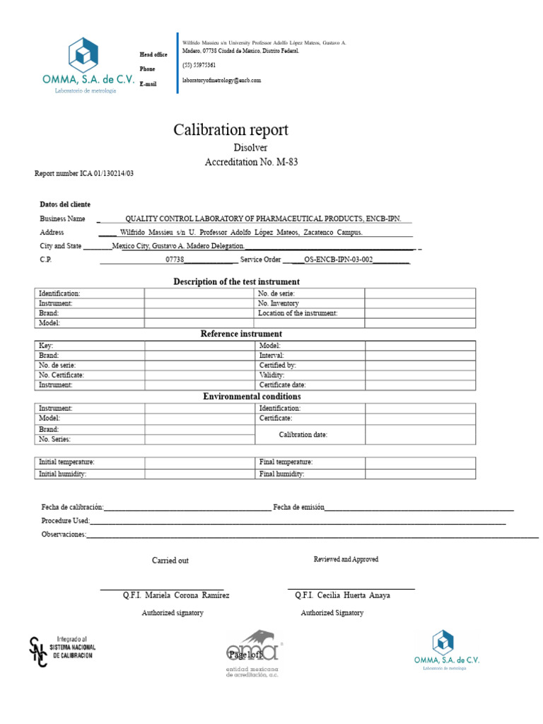 Calibration Report for Dissolver Instrument | PDF | Calibration ...