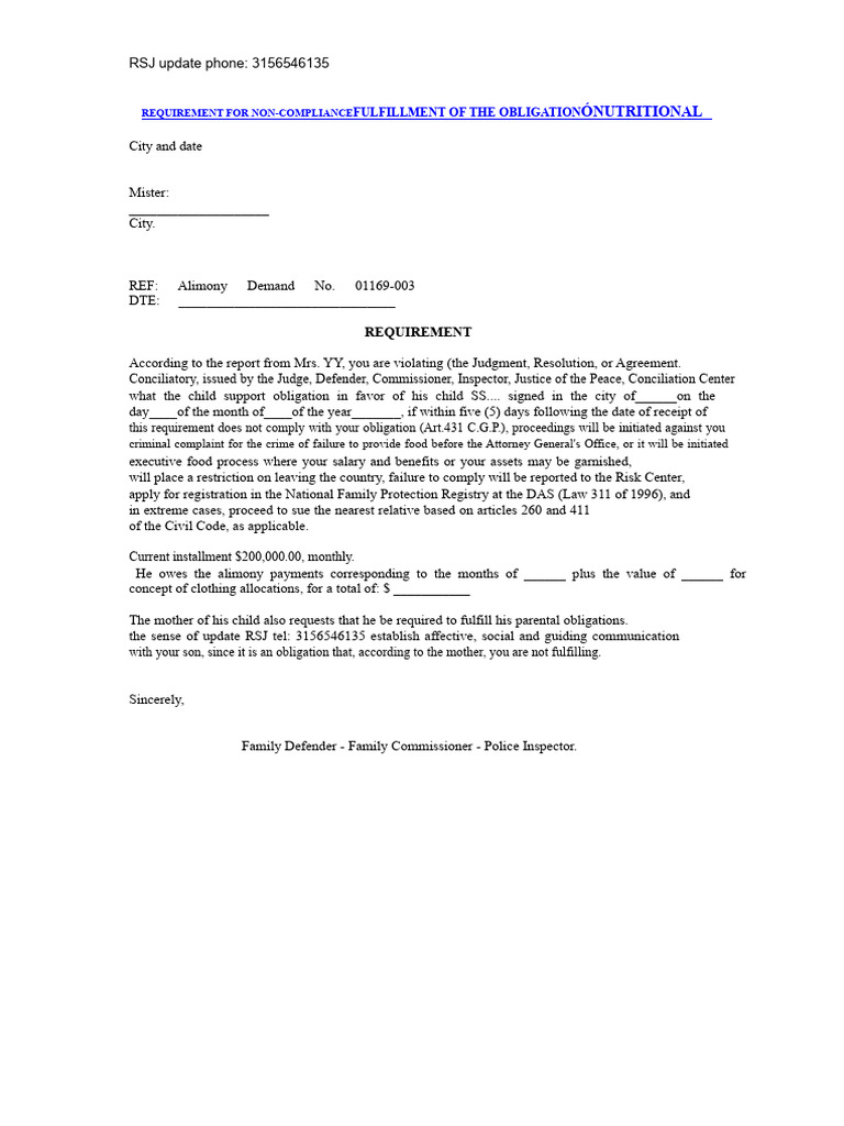 Requirement For Non-Compliance With Alimentary Obligation | PDF