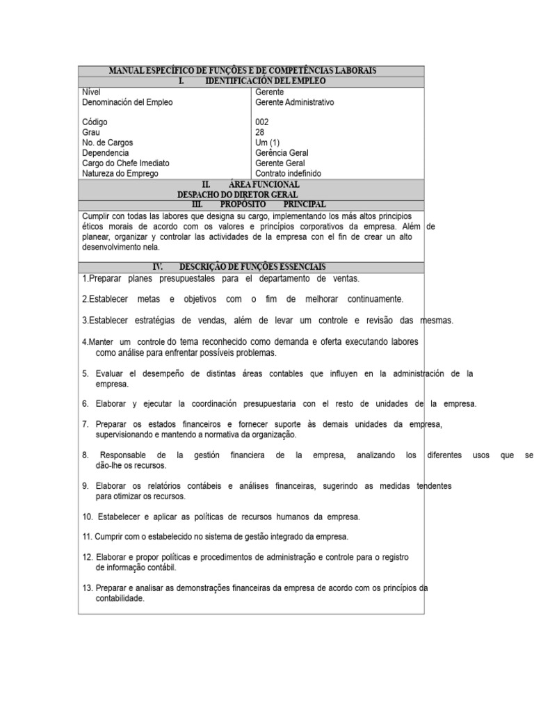 Manual de funções Gerente Administrativo | PDF | Contabilidade | Gestão ...