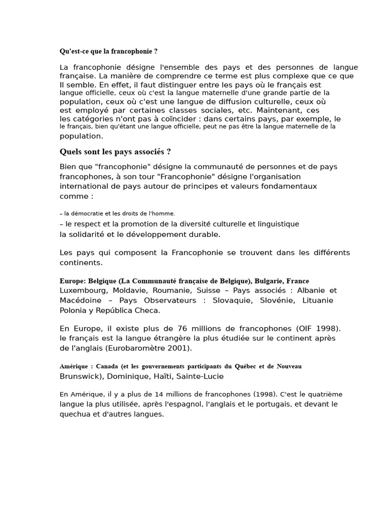 Comprendre la Francophonie mondiale | PDF | la Francophonie | Langue ...