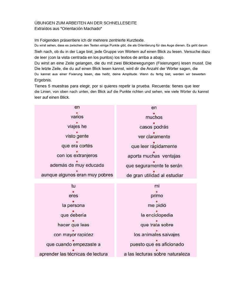 Übungen zur Beschleunigung des Lesens | PDF