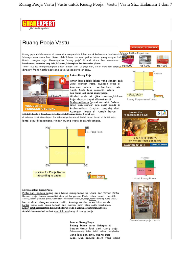 Vastu Optimal untuk Ruang Pooja | PDF