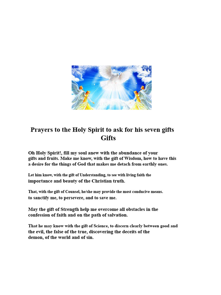 Prayers To The Holy Spirit To Ask For His Seven Gifts | PDF | Glory ...