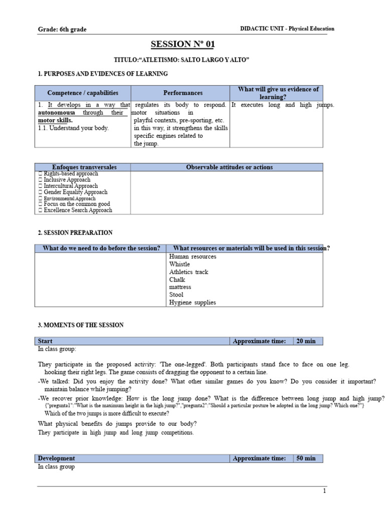 6th Grade PE: Long & High Jump Unit | PDF | Physical Education | Learning