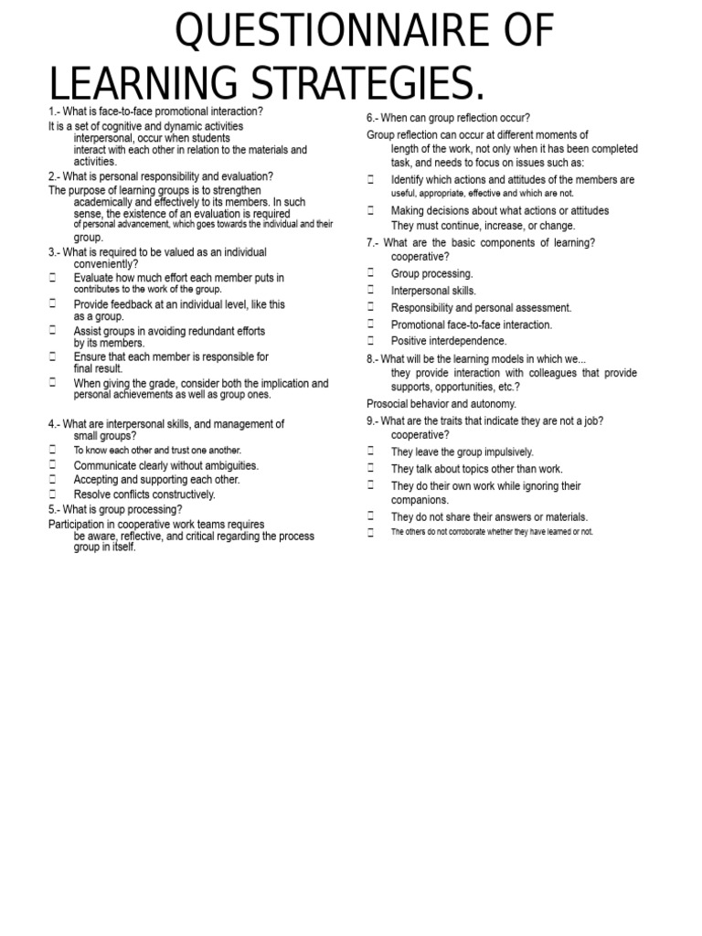 Teaching Strategies Questionnaire | PDF | Learning | Social Psychology