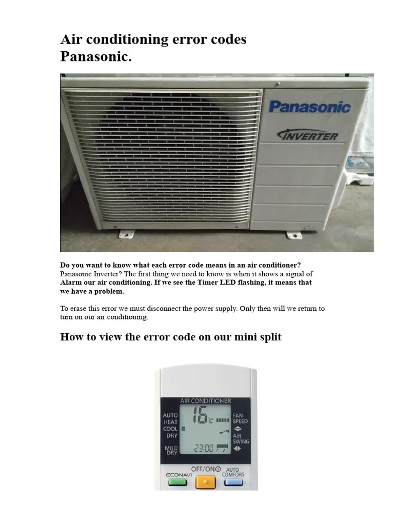 Panasonic AC Error Codes Explained | PDF | Air Conditioning | Electricity