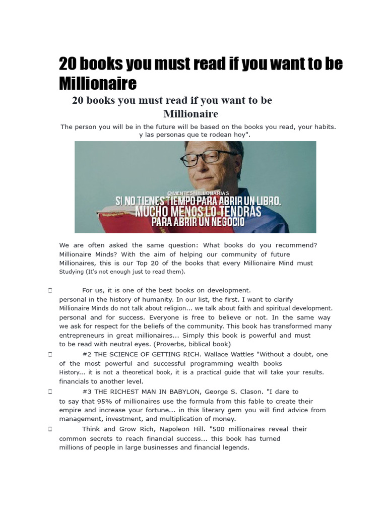 20 Books You Must Read If You Want To Be A Millionaire | PDF