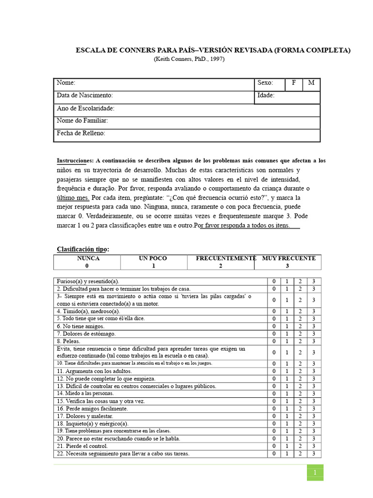 Escala de Conners Padres PDF | PDF
