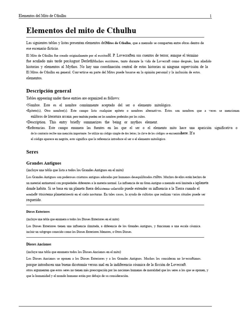 Elementos Del Mito de Cthulhu: Descripción General | PDF | Cthulhu | HP ...