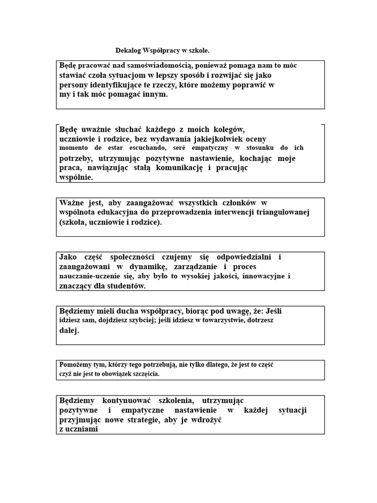 Dekalog Współpracy W Szkole | PDF