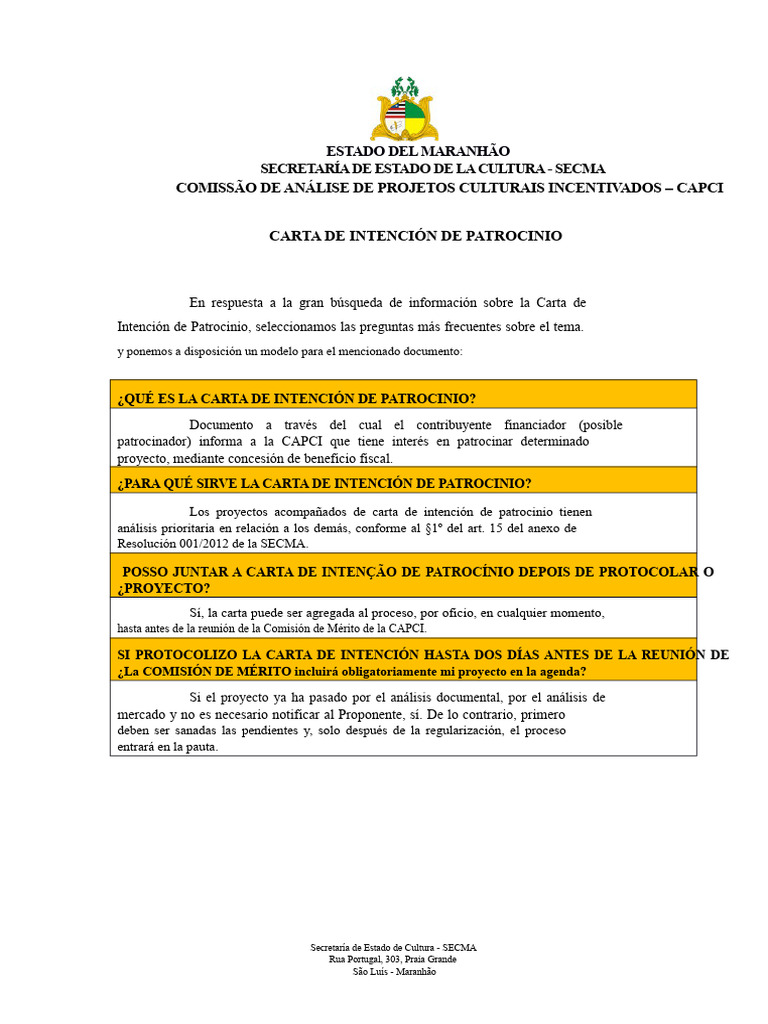 Modelo de Carta de Patrocinio | PDF