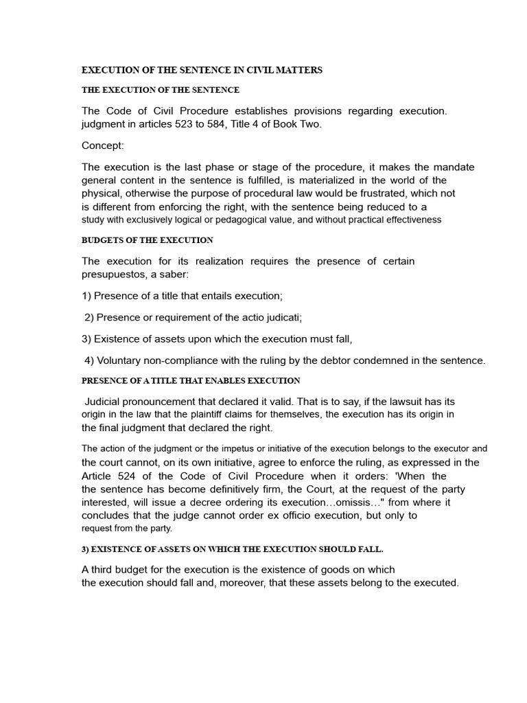 Civil Procedure: Execution of Sentences | PDF | Judgment (Law) | Common Law