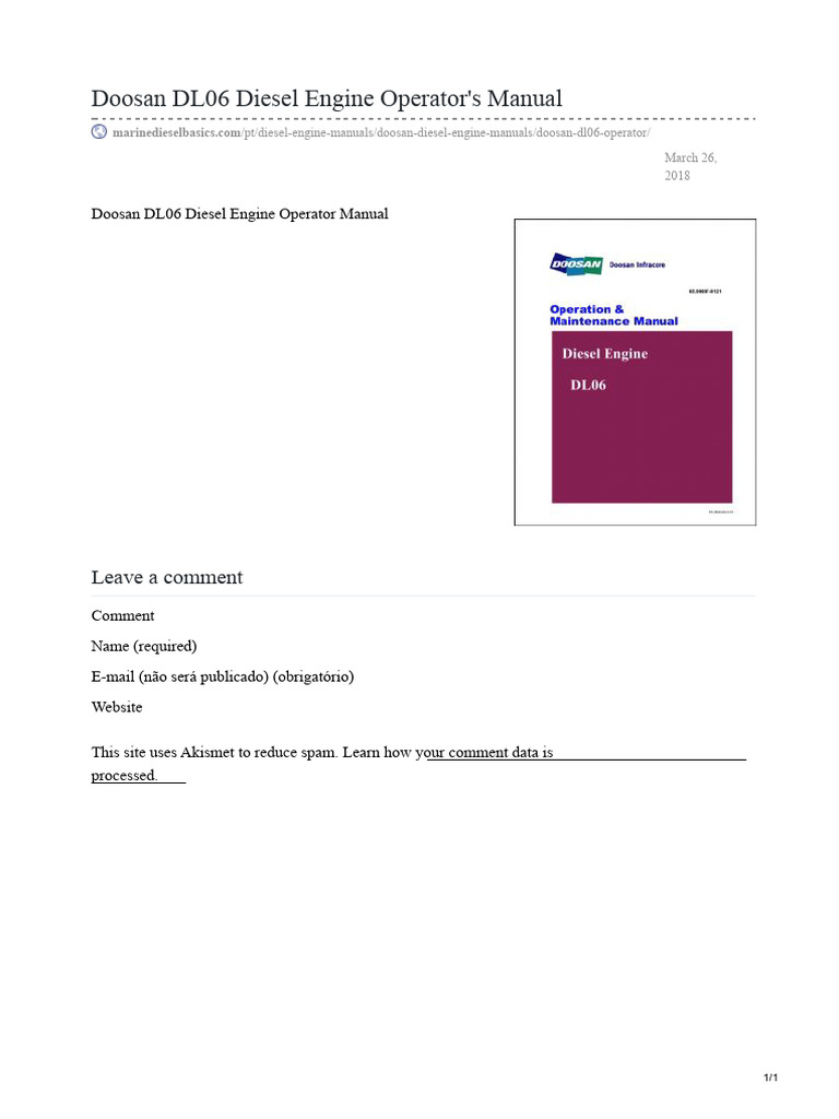 Doosan DL06 Diesel Engine Operator's Manual | PDF
