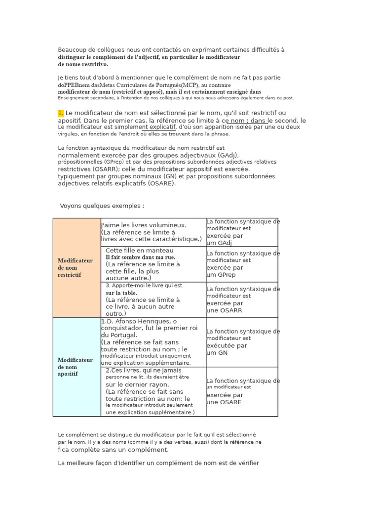 Comprendre le complément de nom en français | PDF | Mécanique du ...