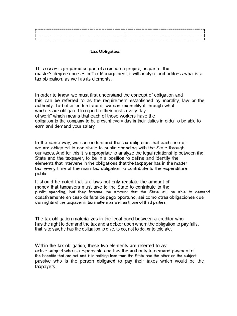 Essay On Tax Obligation in Tax Law | PDF | Taxes | Taxation In The ...