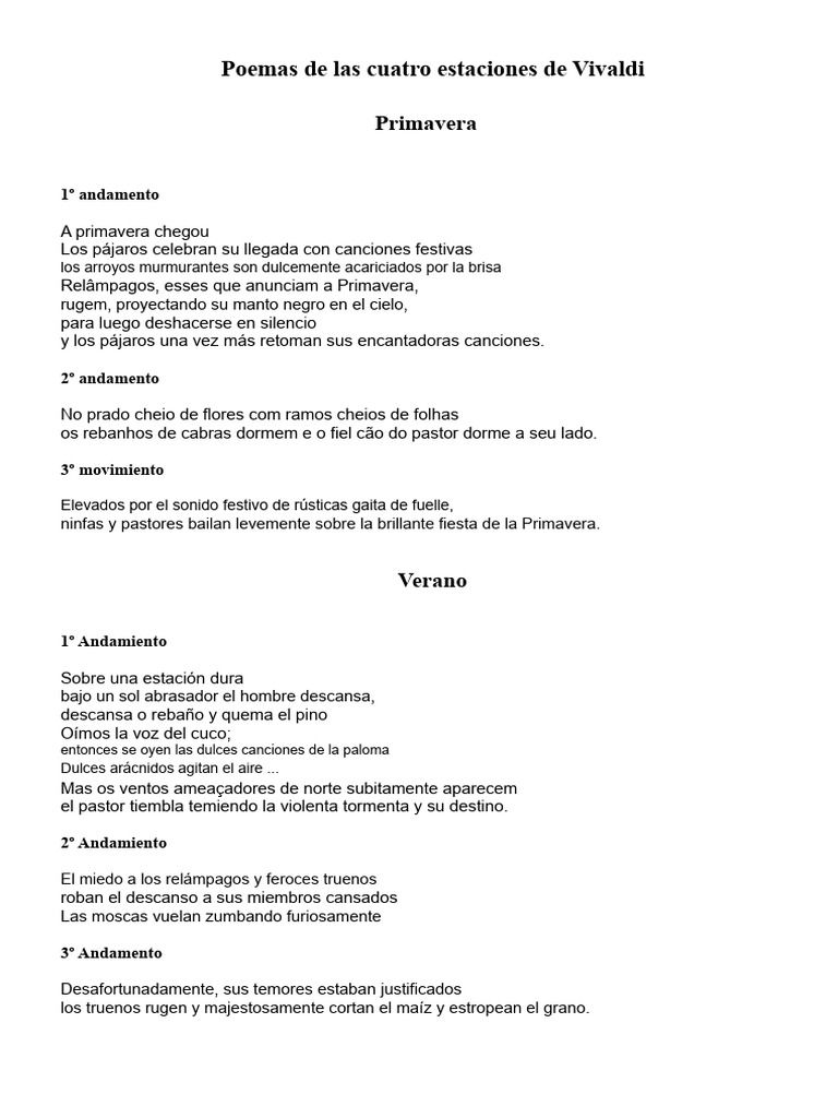 Poemas de Las Cuatro Estaciones de Vivaldi | PDF | Fenómenos de la ...