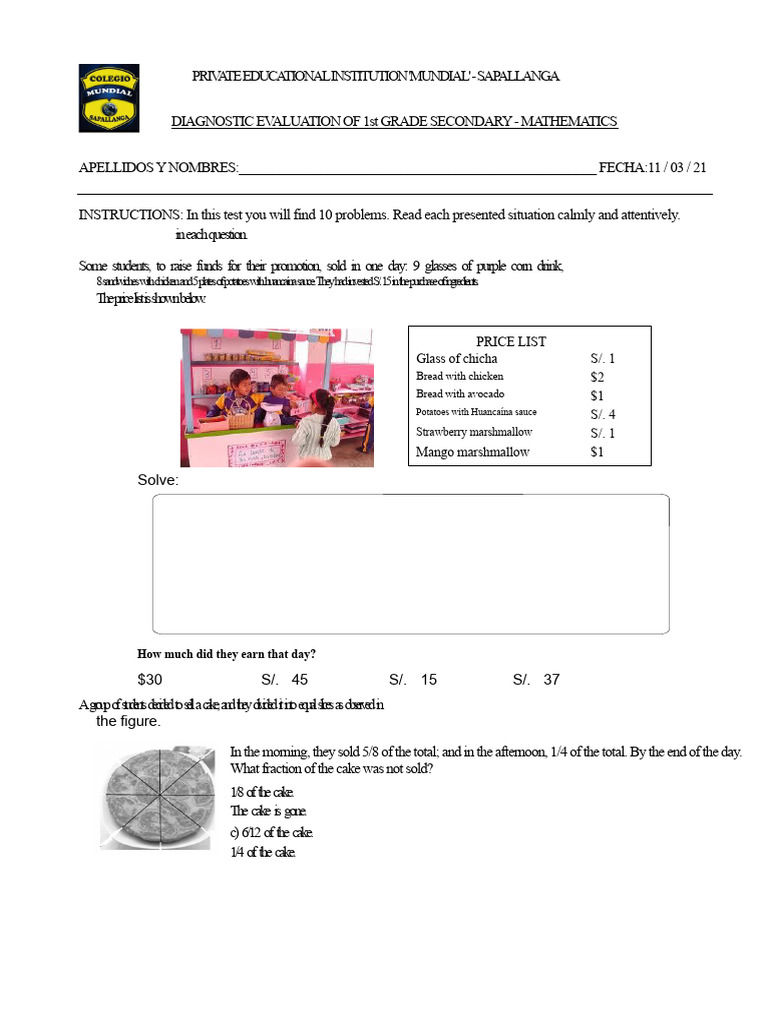 Math Diagnostic Evaluation for 1st Grade | PDF