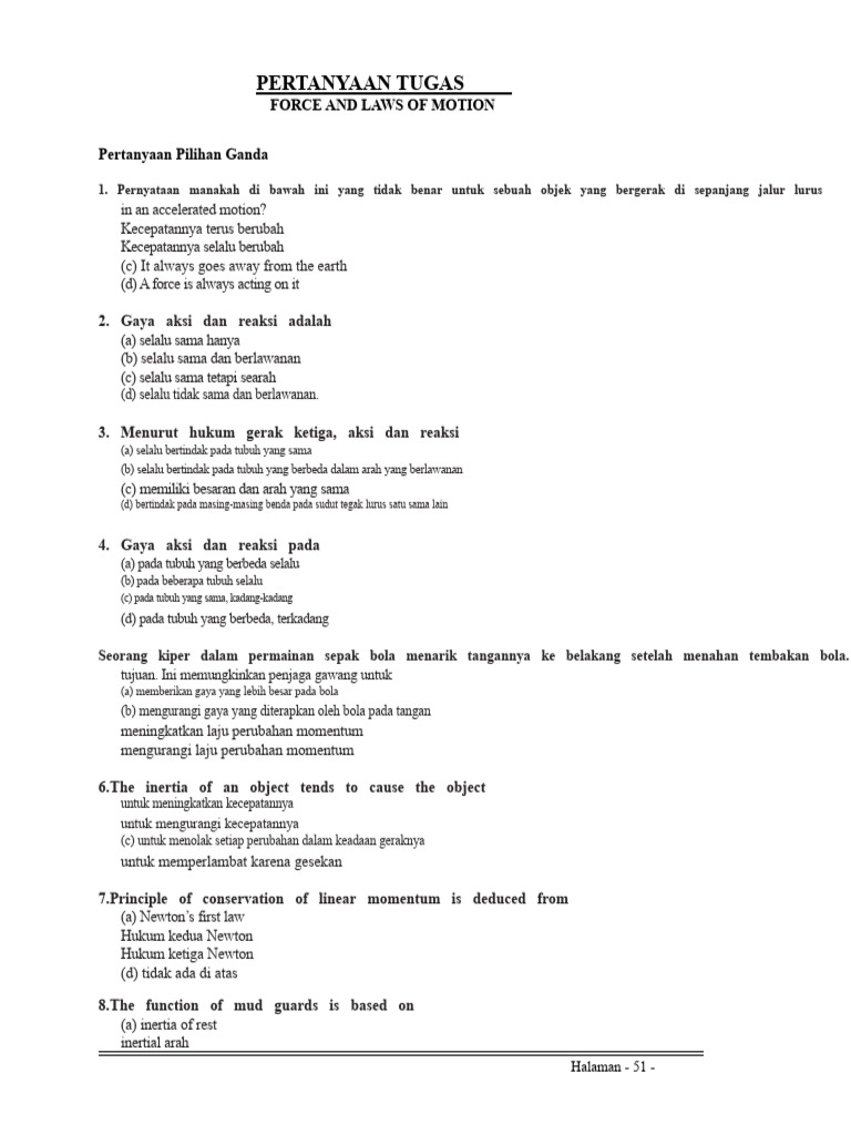 Soal Pilihan Ganda Gaya dan Gerak | PDF