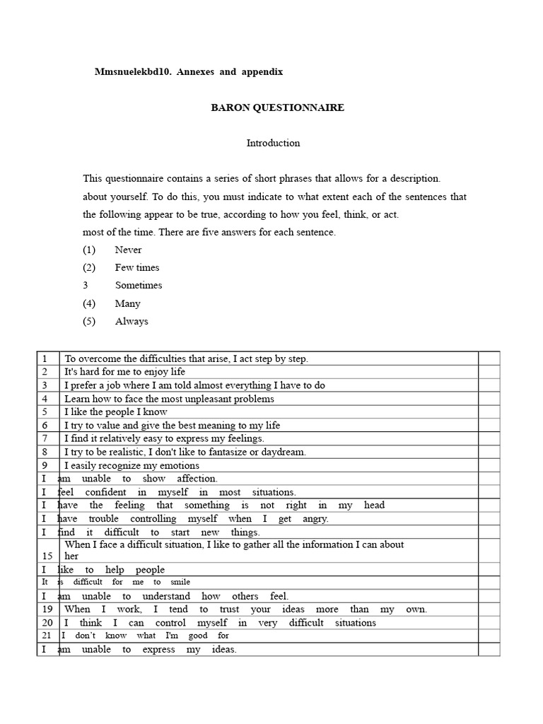 Emotional Questionnaire.docx | PDF | Feeling | Mind