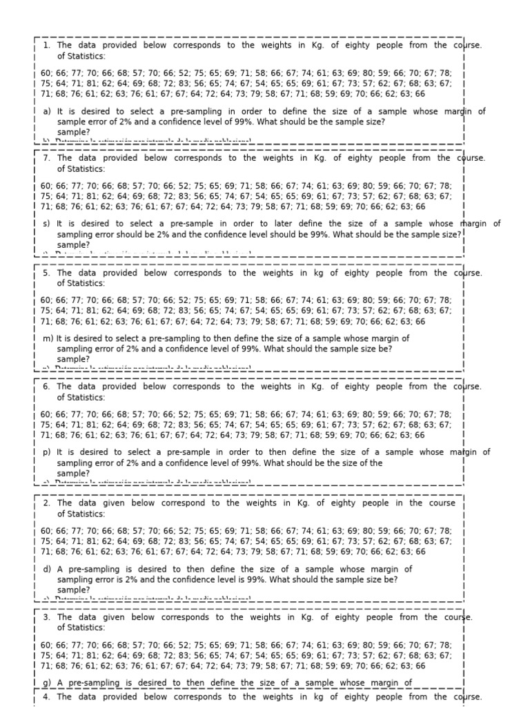 The Data Provided Below Corresponds To Weights in Kg. | PDF | Sample ...