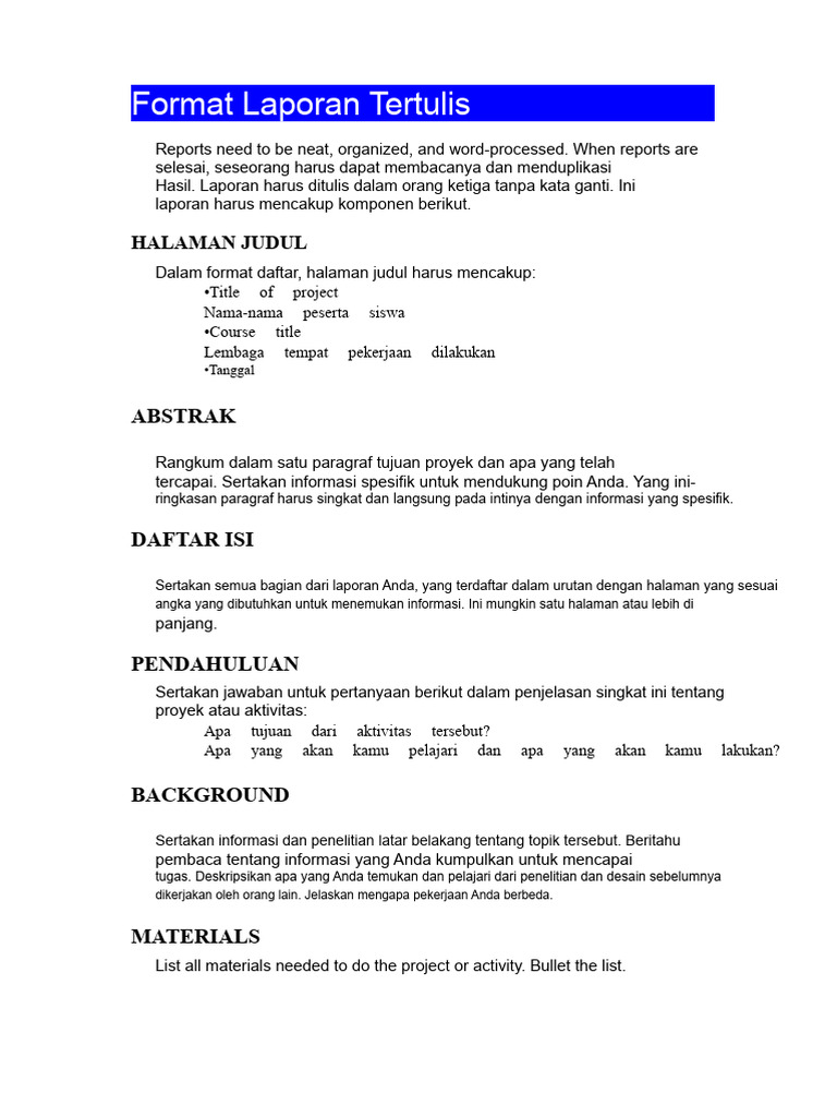 Format Laporan Tertulis | PDF