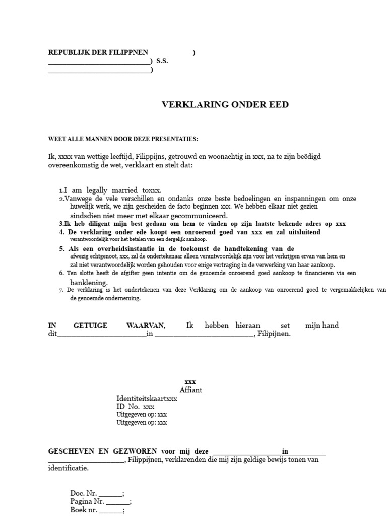 Affidavit Over Afwezig Echtgenoot - Leeg | PDF