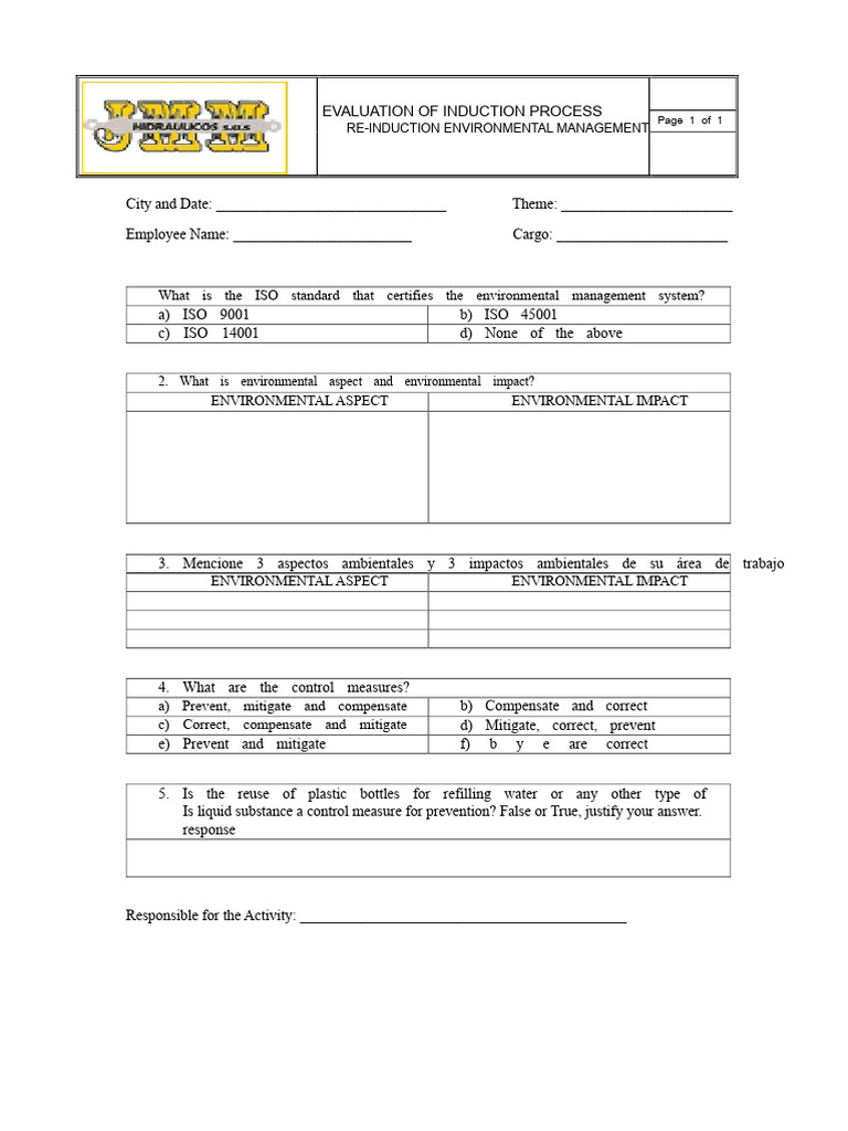 Evaluation of The Induction Process Environmental Management | PDF