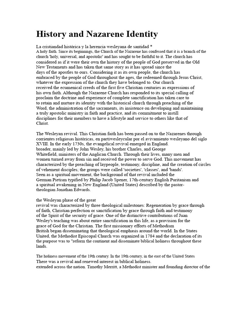 Nazarene History and Identity | PDF | Holiness Movement | Arminianism