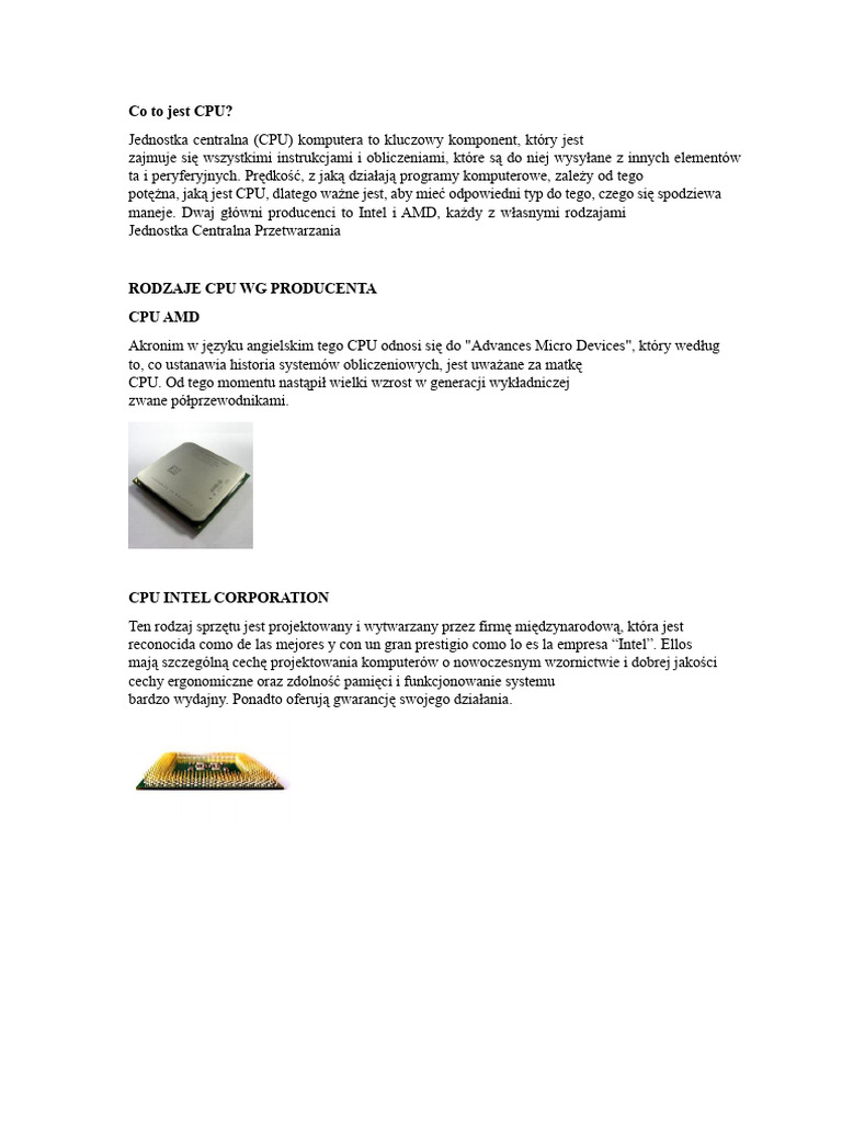 Rodzaje CPU | PDF