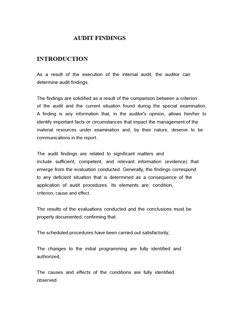 Audit Findings | PDF | Audit | Internal Audit