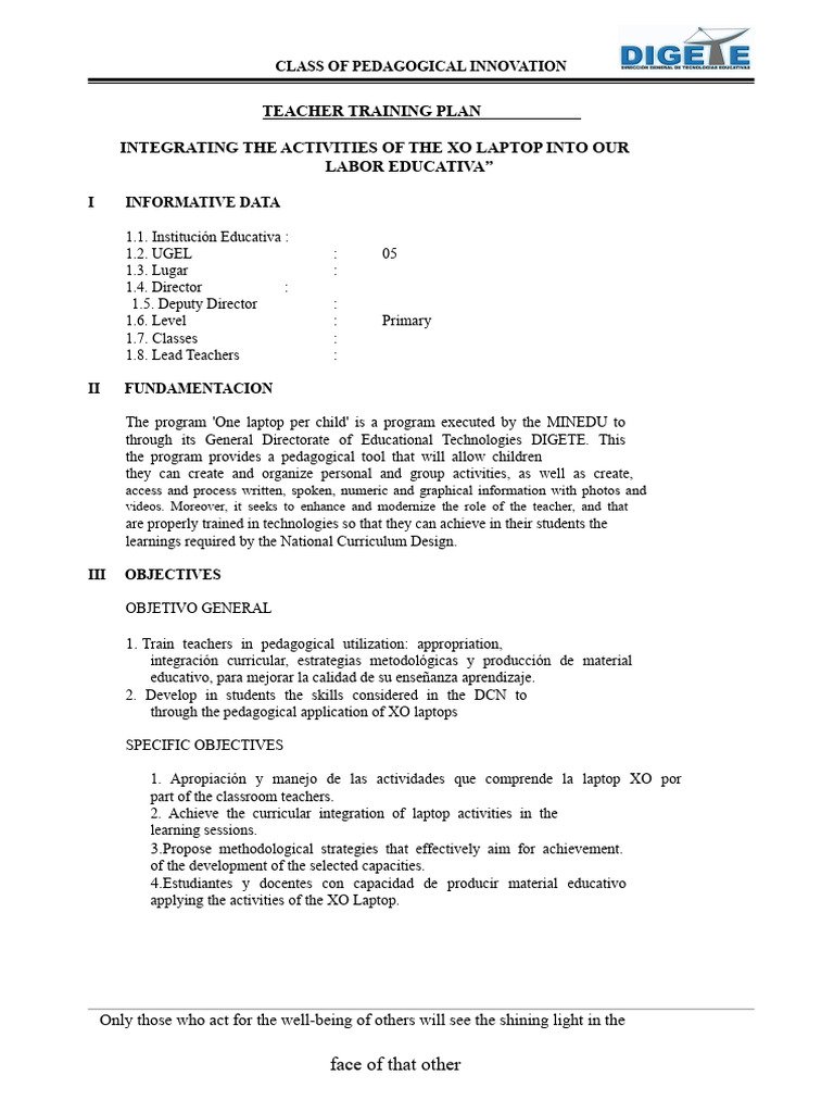 XO Laptop Training Plan | PDF | Educational Technology | Pedagogy