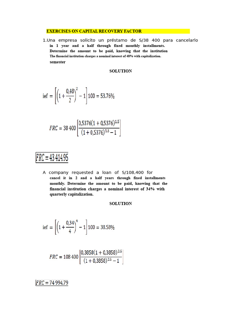 Capital Recovery Factor | PDF