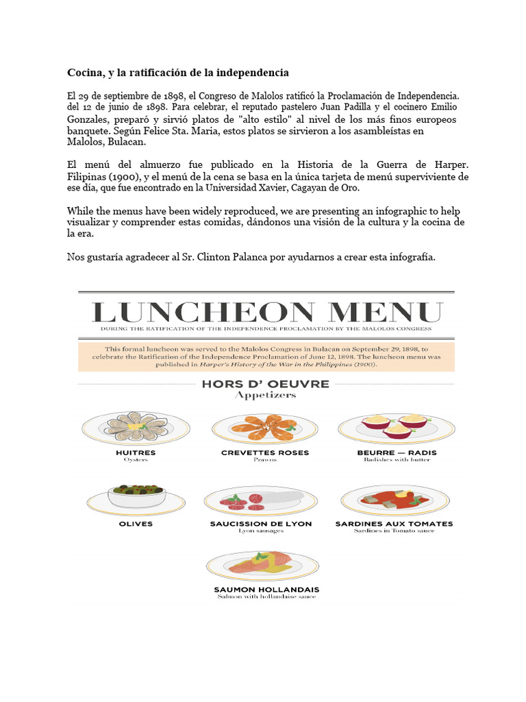 Menú de la Independencia Filipina 1898 | PDF