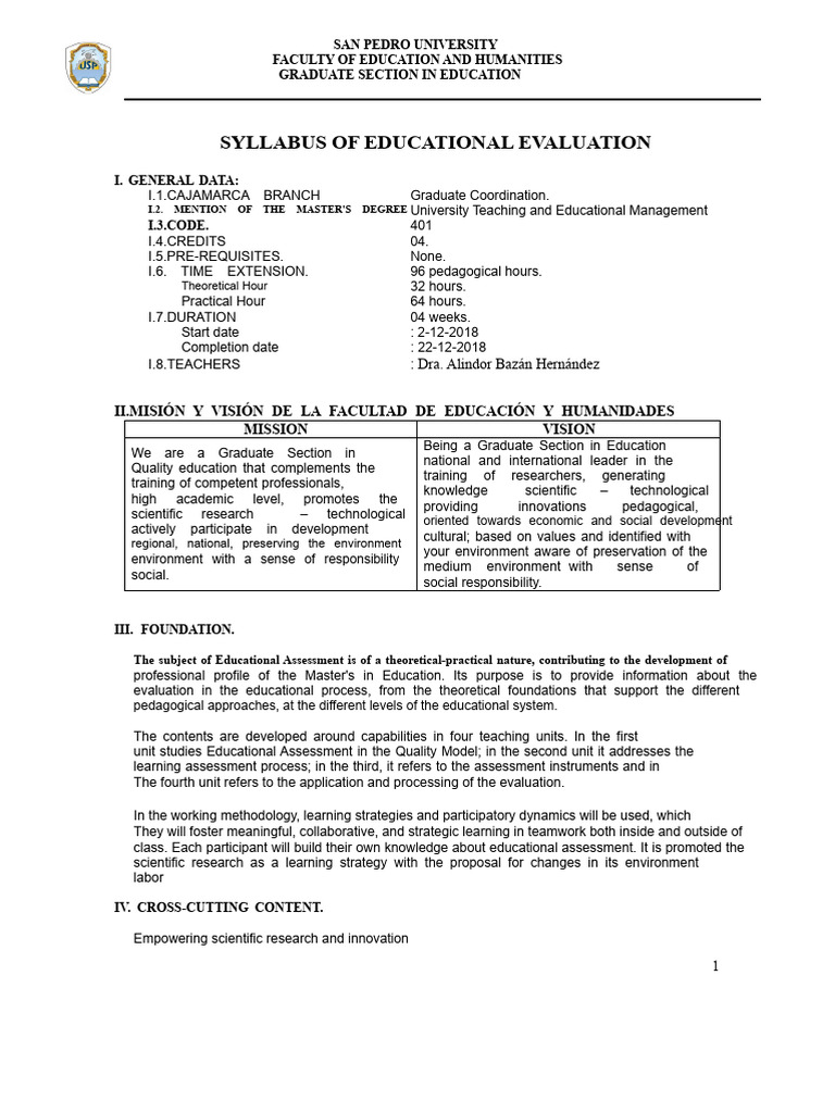 Syllabus-Educational Evaluation | PDF | Evaluation | Educational Assessment