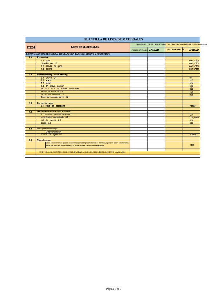 Muestra de lista de materiales (BOM) | PDF | Hormigón | Carpintería