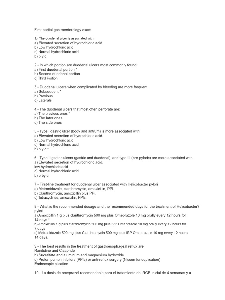Gastroenterology Exam Questions and Answers | PDF | Gastroesophageal ...