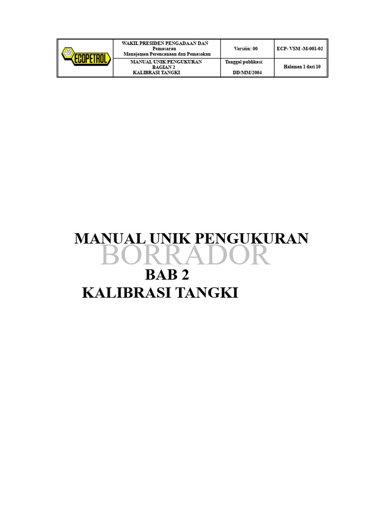 Manual Kalibrasi Tangki Penyimpanan | PDF