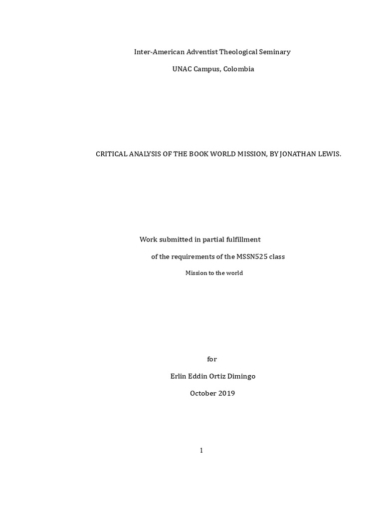 Global Mission - Critical Analysis - Erlin Eddin Ortiz | PDF | Jesus ...