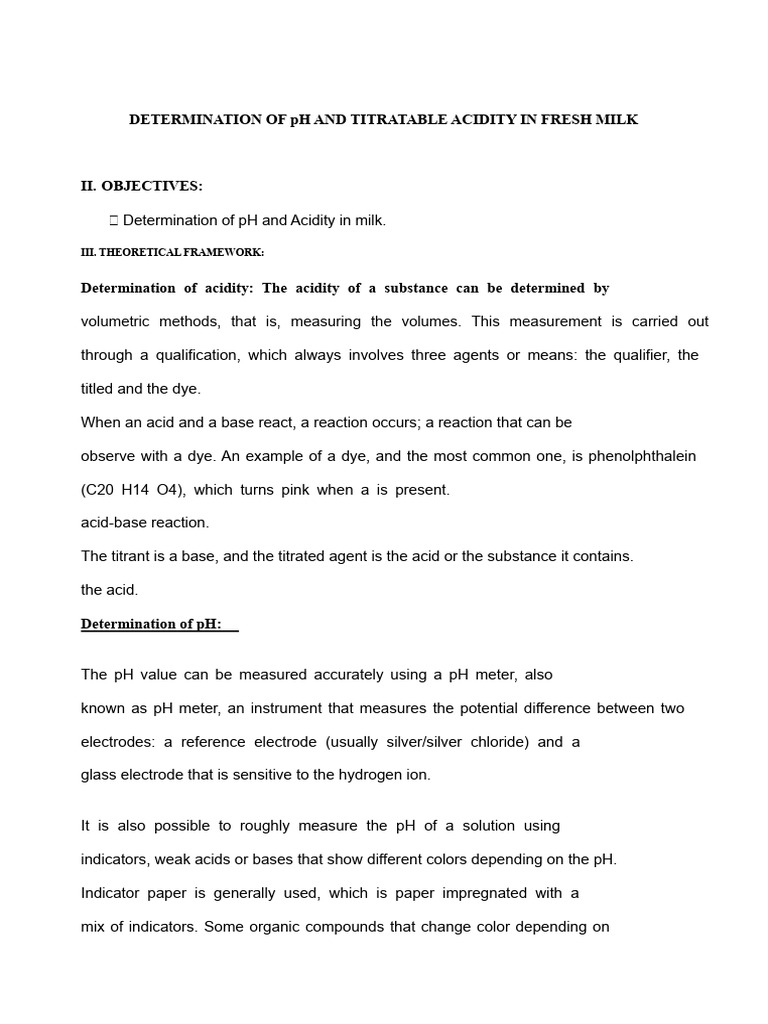 Determination of PH and Titratable Acidity in Fresh Milk | PDF ...