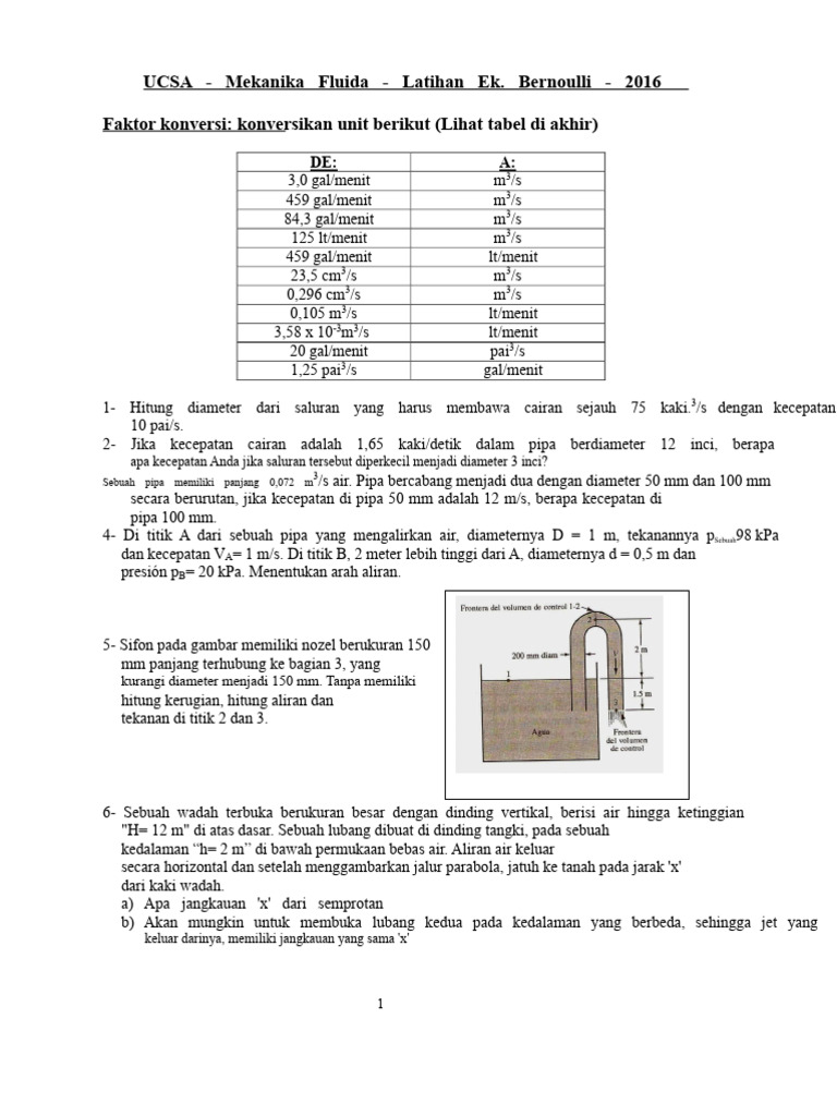 Latihan Mekanika Fluida UCSA 2016 | PDF