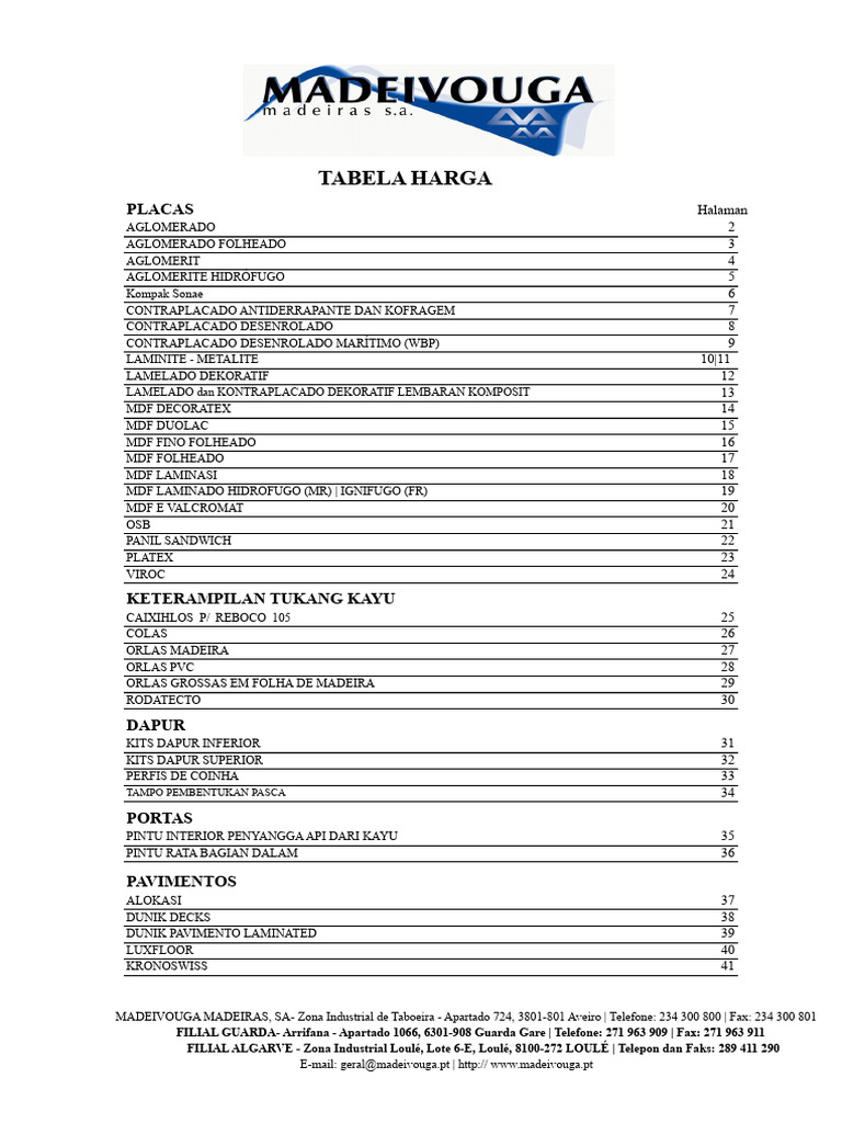 Tabel Harga - Madeivouga 2011 | PDF