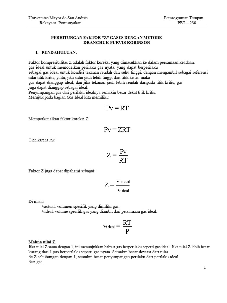 Perhitungan Faktor Z Gas Metode Dranchuk | PDF