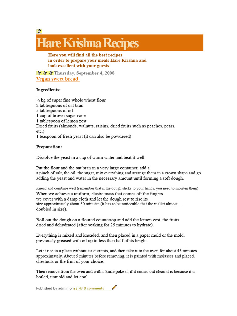 Hare Krishna Recipes | PDF | Coriander | Cinnamon