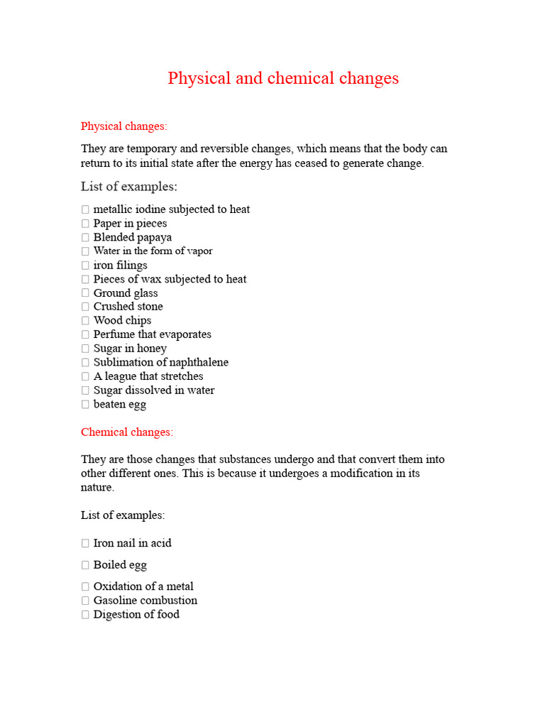 Physical and Chemical Changes | PDF