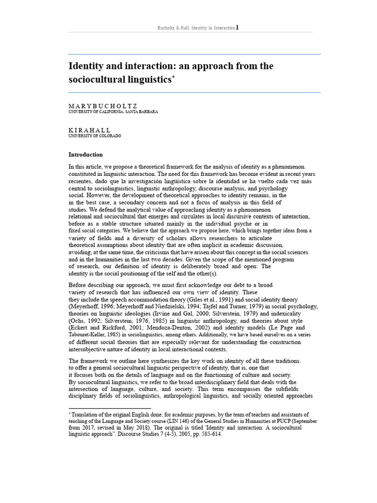 (Reading 12) Week 10 Bucholtz-Hall PDF | PDF | Linguistics | Identity ...